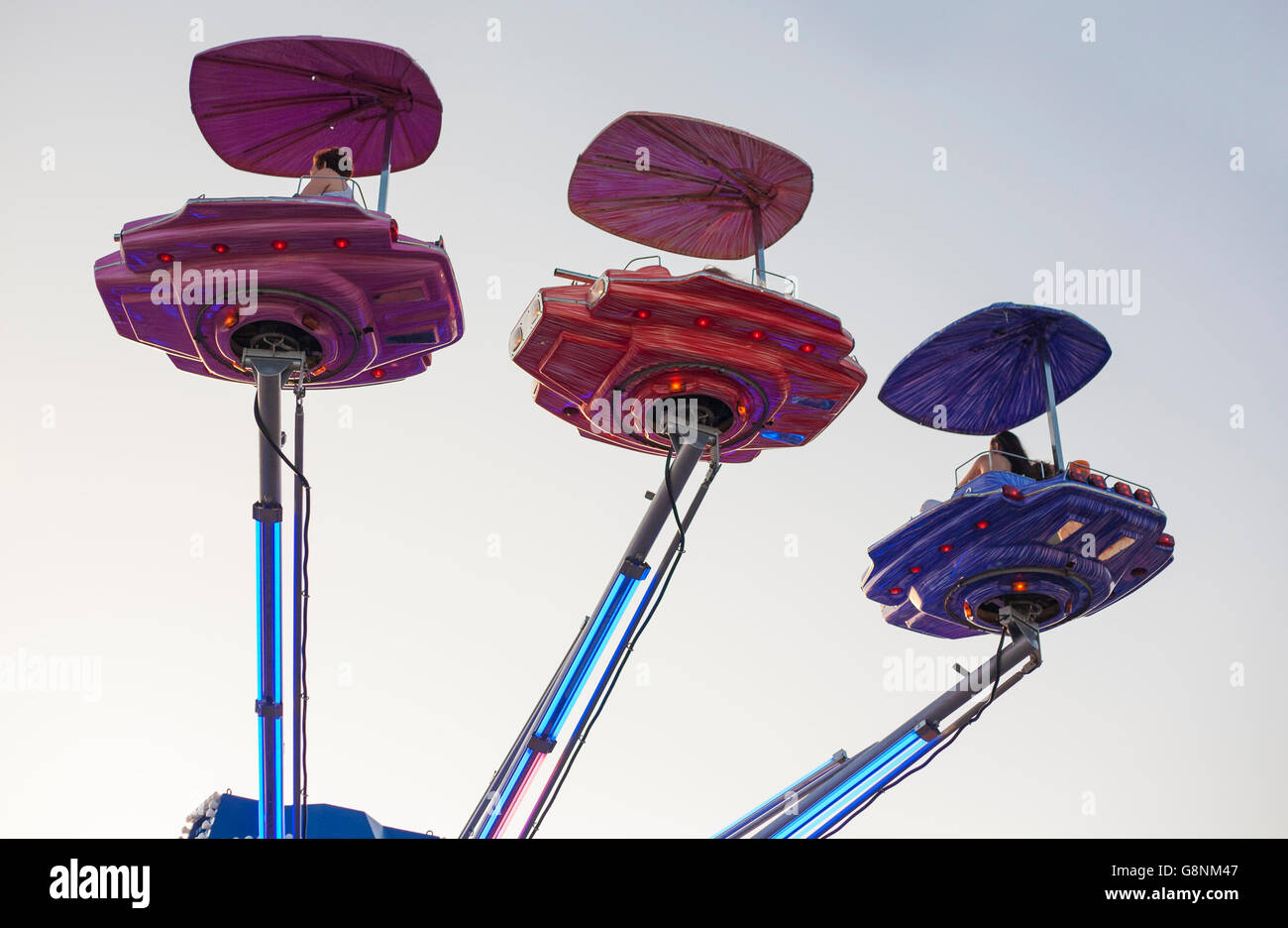 Vintage ship space funfair attraction at dusk, Spain Stock Photo - Alamy