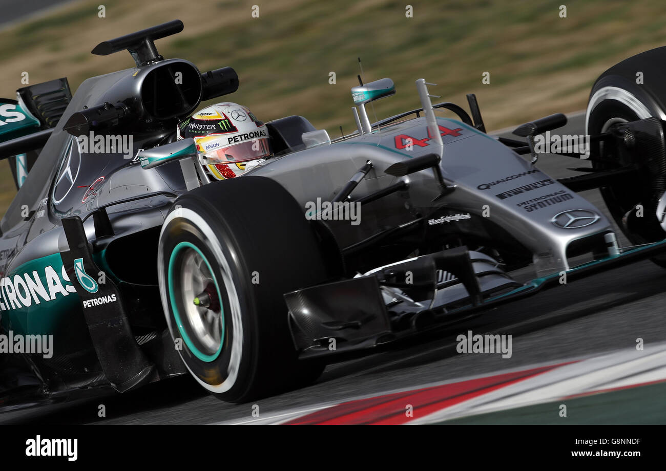 Mercedes' Lewis Hamilton during day one of testing at the Circuit de ...
