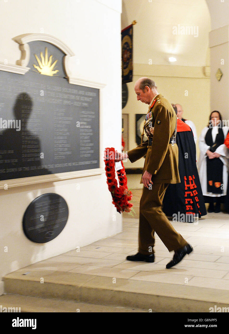 The Duke of Kent lays a wreath at the memorial plaque to British servicemen killed in the first ...