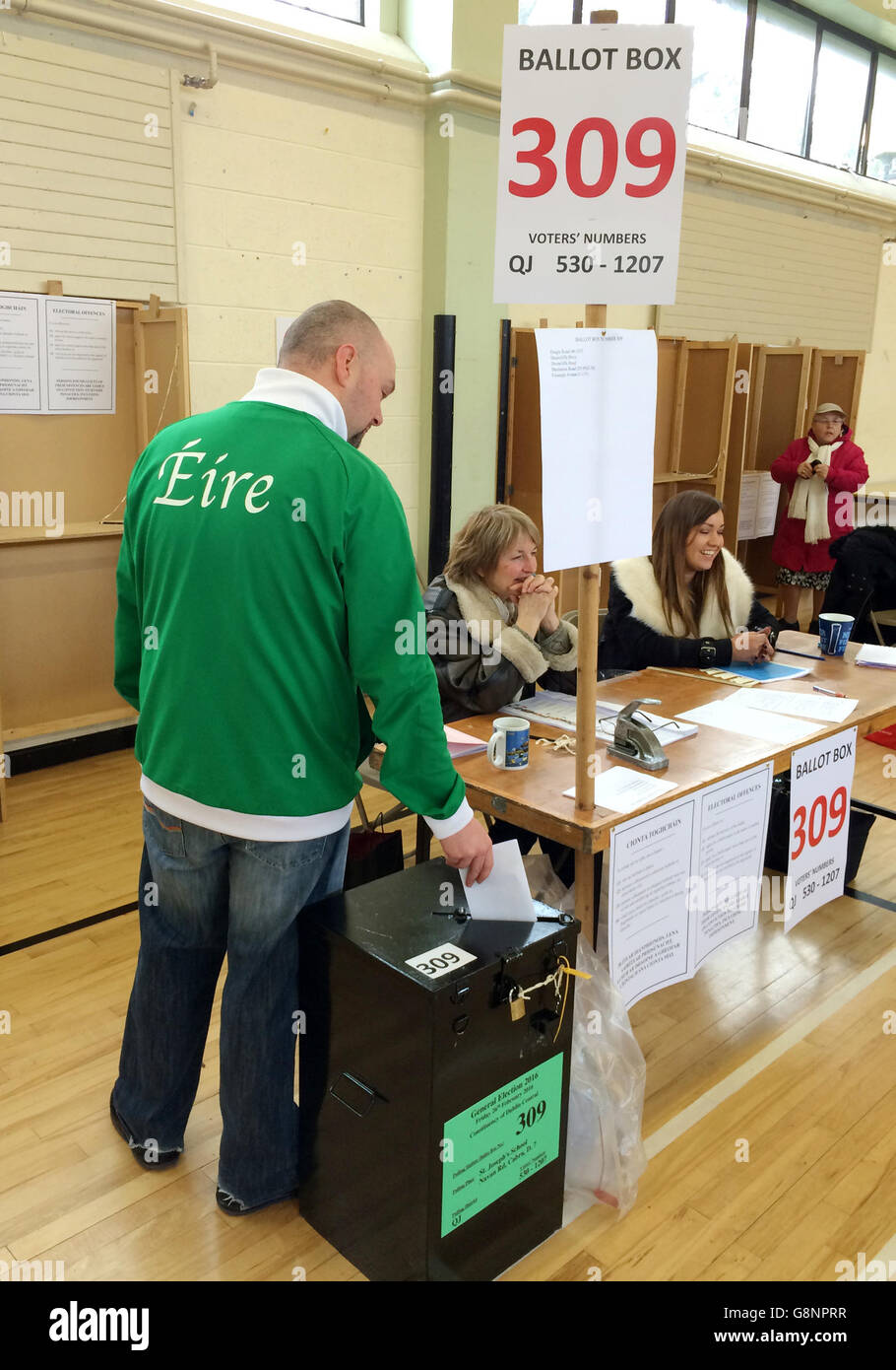 Irish general election. A voter casts his ballot at St Joseph's Deaf ...