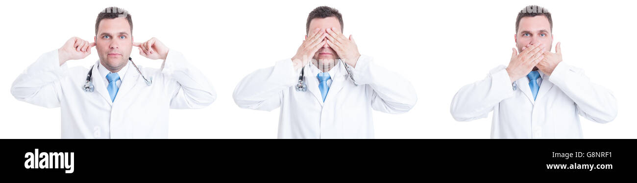 Concept of male doctor or medic with blind deaf and mute gesture ...