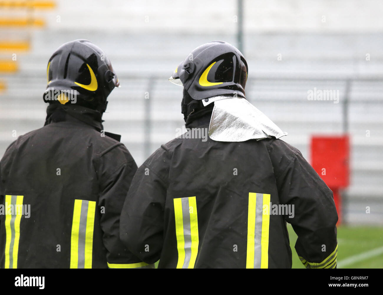 two helmeted fire brigade anti riot for the security service Stock ...