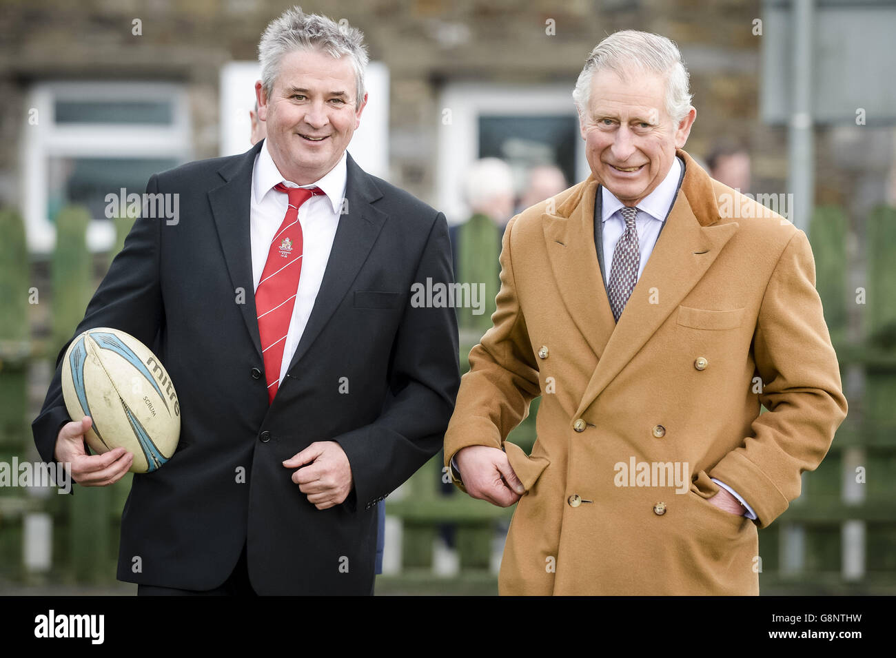 The Prince of Wales, Patron of Llandovery Rugby Club, Wales, walks with ...