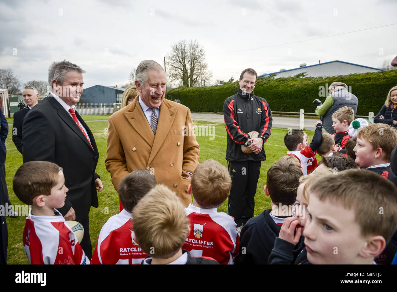 The Prince of Wales (centre), Patron of Llandovery Rugby Club, Wales ...