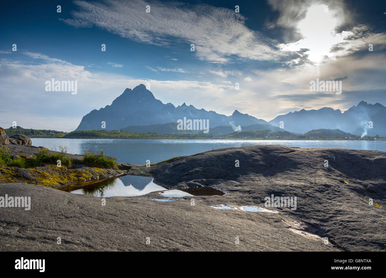 Vagakalen mountain from Orsvagvaer, Sandvik camping areas, Lofoten ...