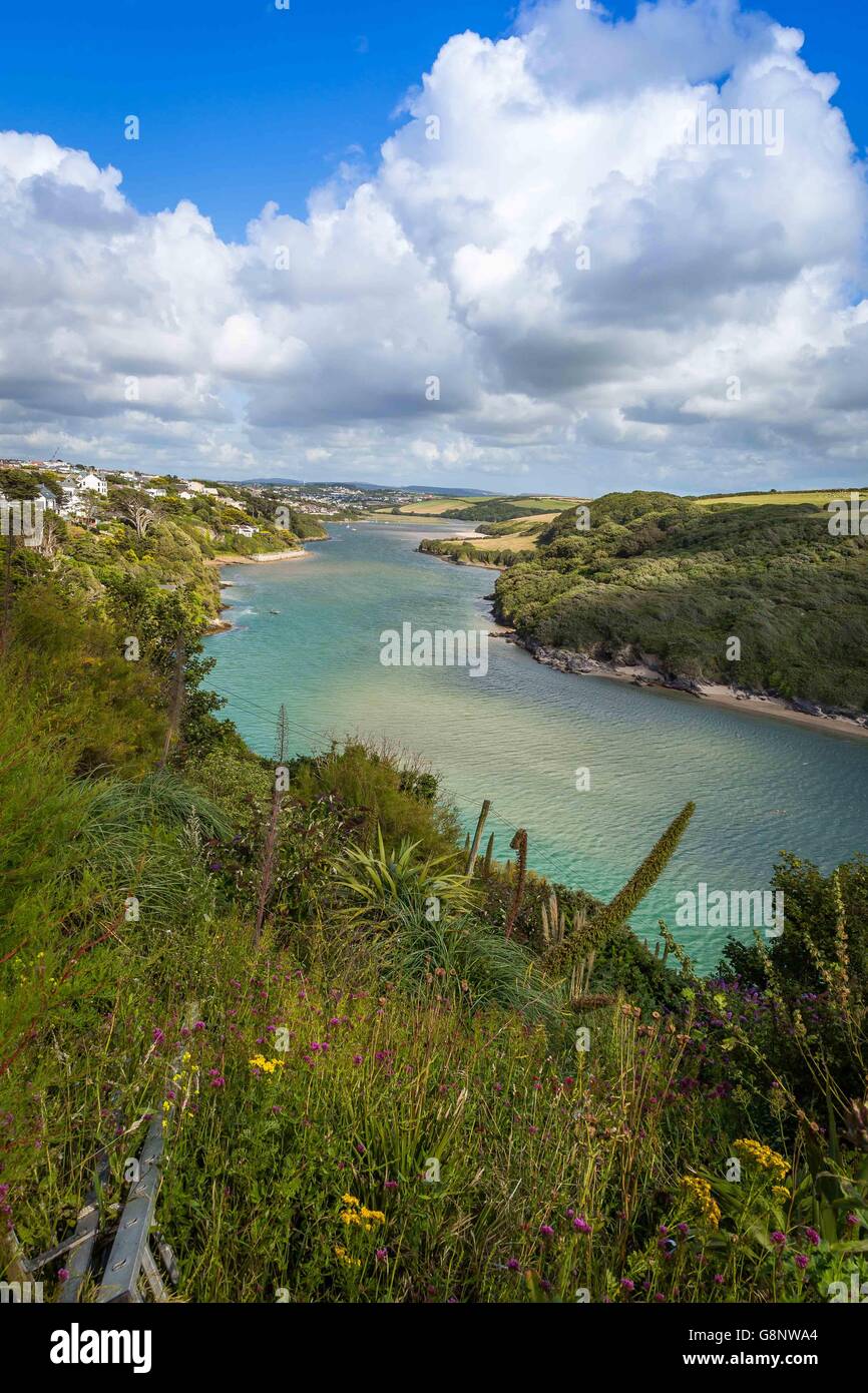 A high level vies of the river Gannel estuary, Crantock Beach, near ...