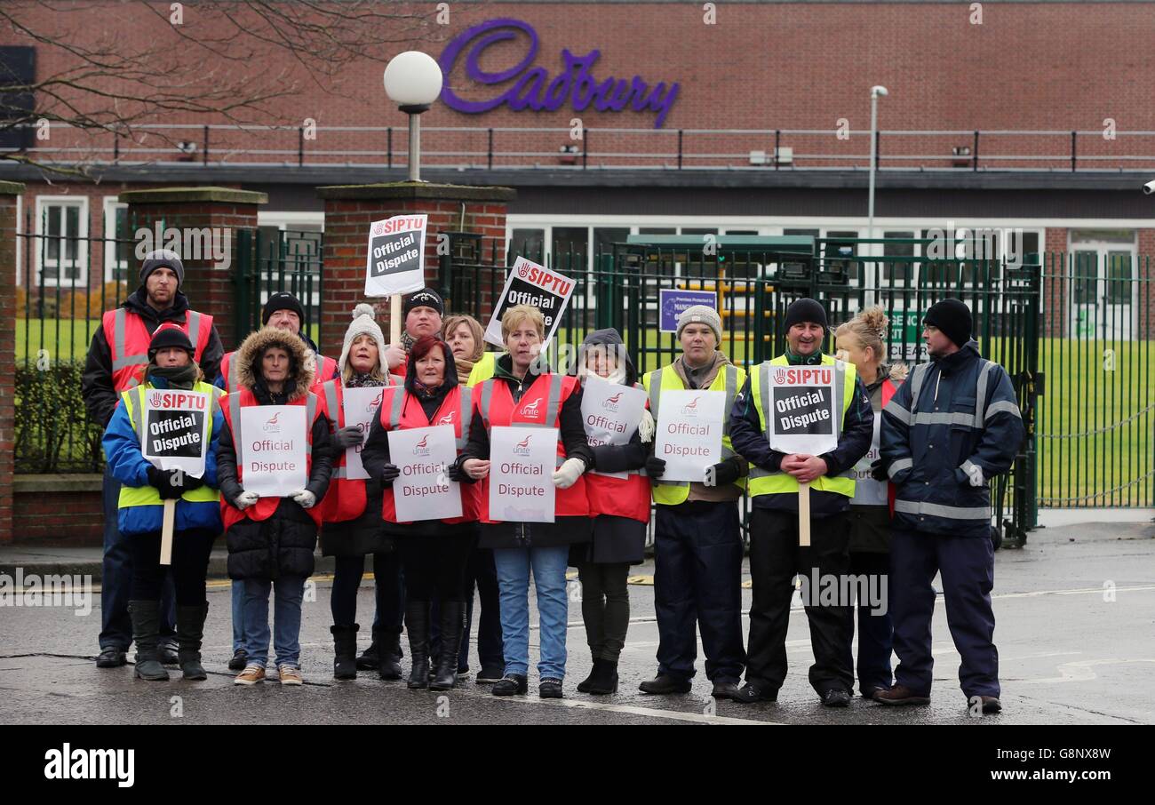 Cadbury picket line. Staff picket the Cadbury factory in Coolock ...