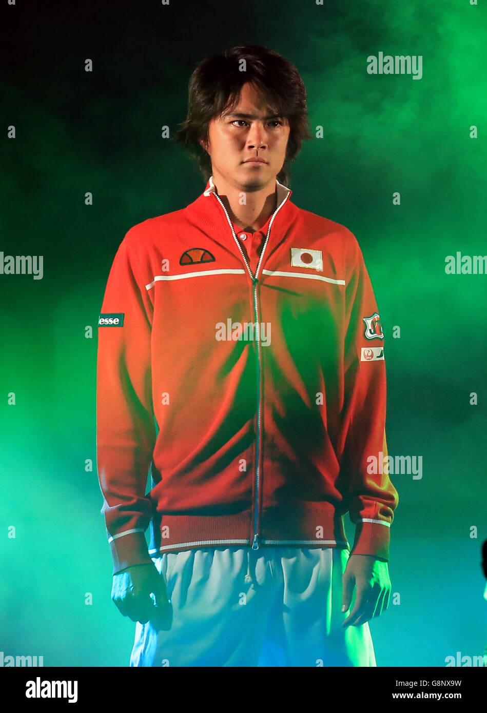 Tennis singles lights green blue spotlights entrance hi-res stock ...