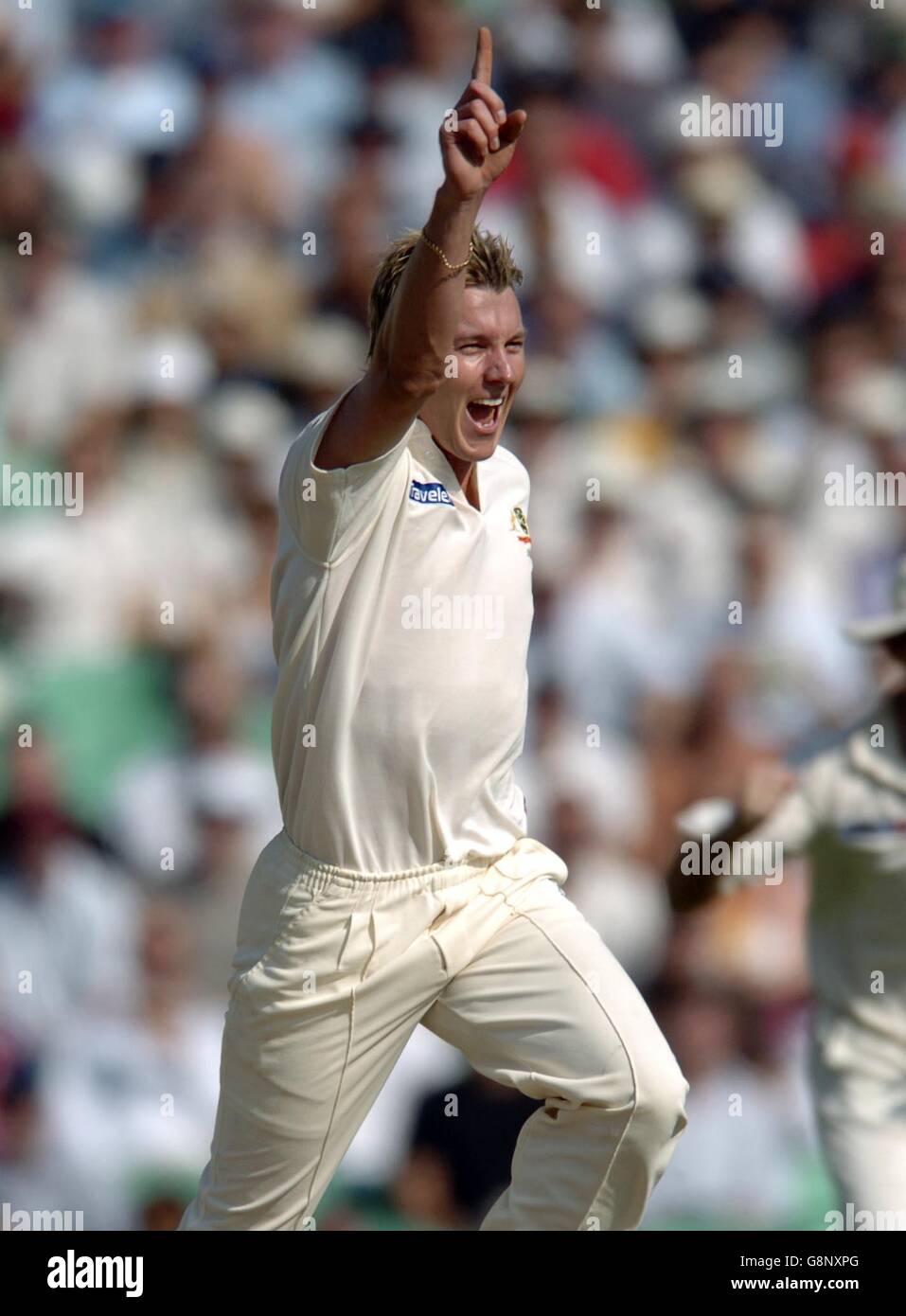 Australia's Brett Lee celebrates claiming the wicket of England's ...