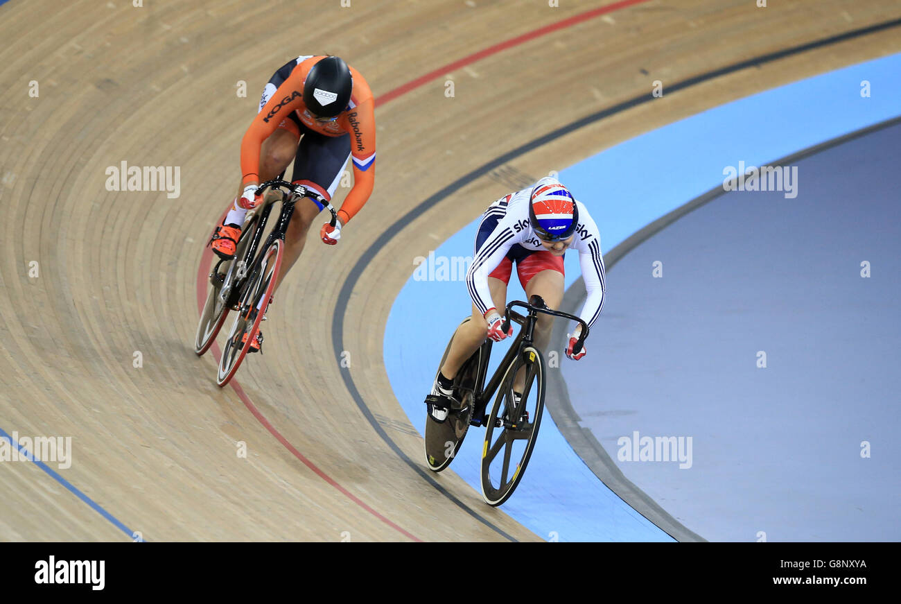 Great Britain's Jessica Varnish, (right) on the way to defeating ...