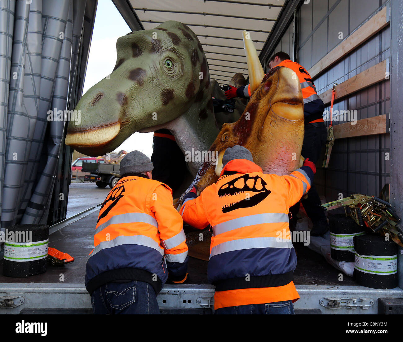 Dinosaur delivery at Port Lympne Wild Animal Park Stock Photo - Alamy