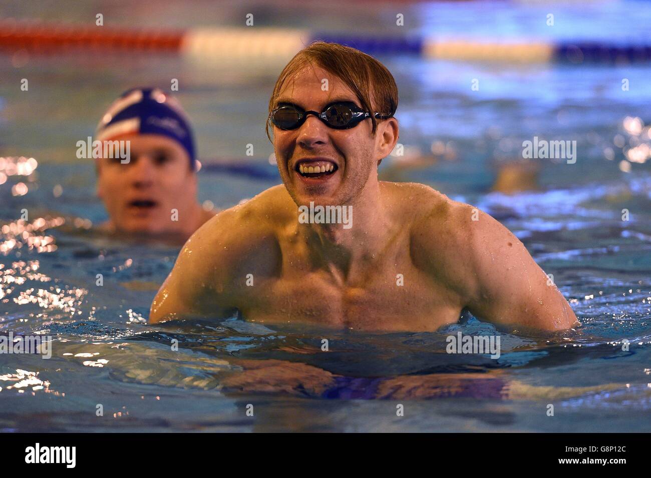 Martin Cooper (right) during swimming trials at the Aldershot Garrison ...