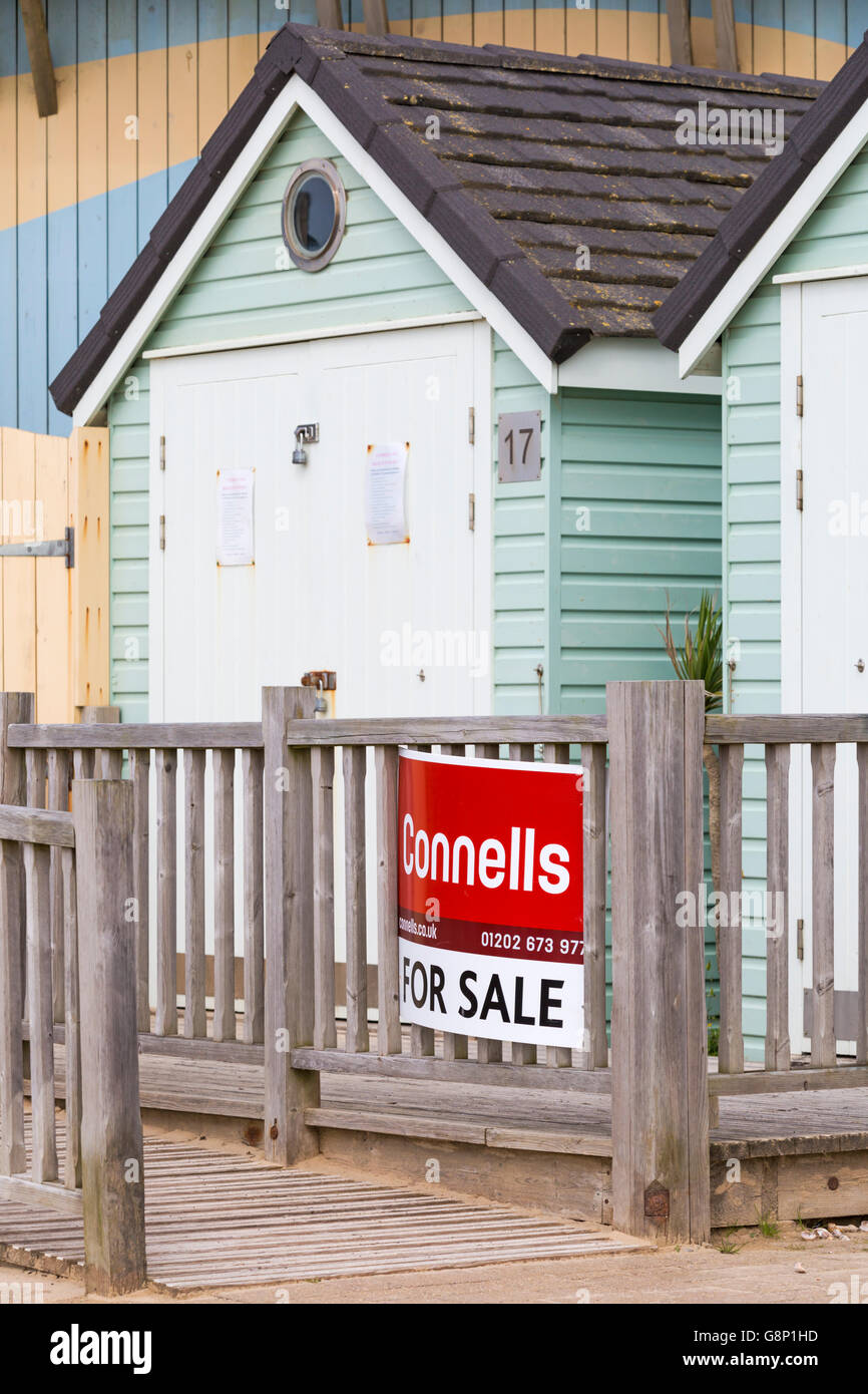 beach hut for sale at Alum Chine, Bournemouth, Dorset UK in June Stock ...