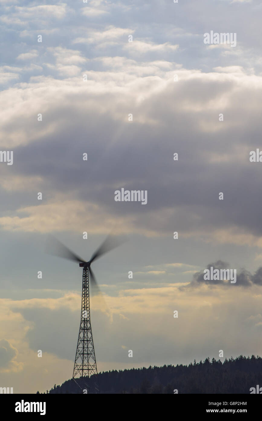 Real wind turbine (windmill) with clouds and blue sky Stock Photo - Alamy