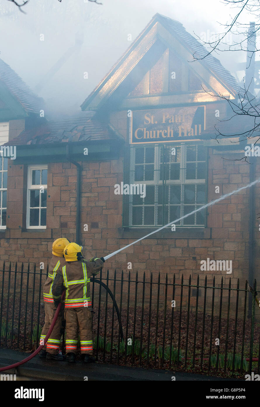 Firefighters continue to put out a fire at St Pauls church hall in ...