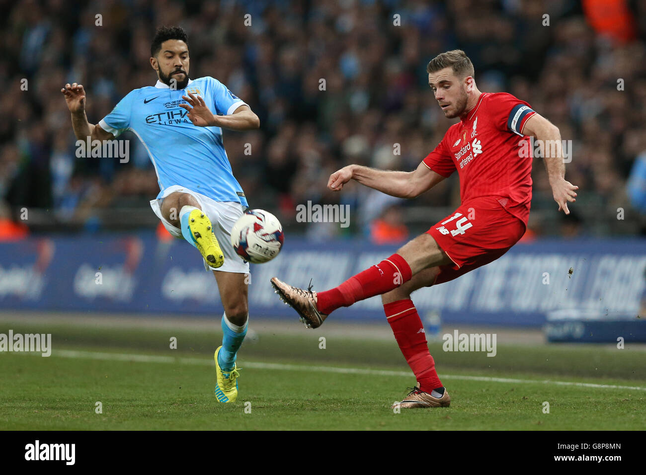 Manchester City's Gael Clichy and Liverpool's Jordan Henderson Stock ...
