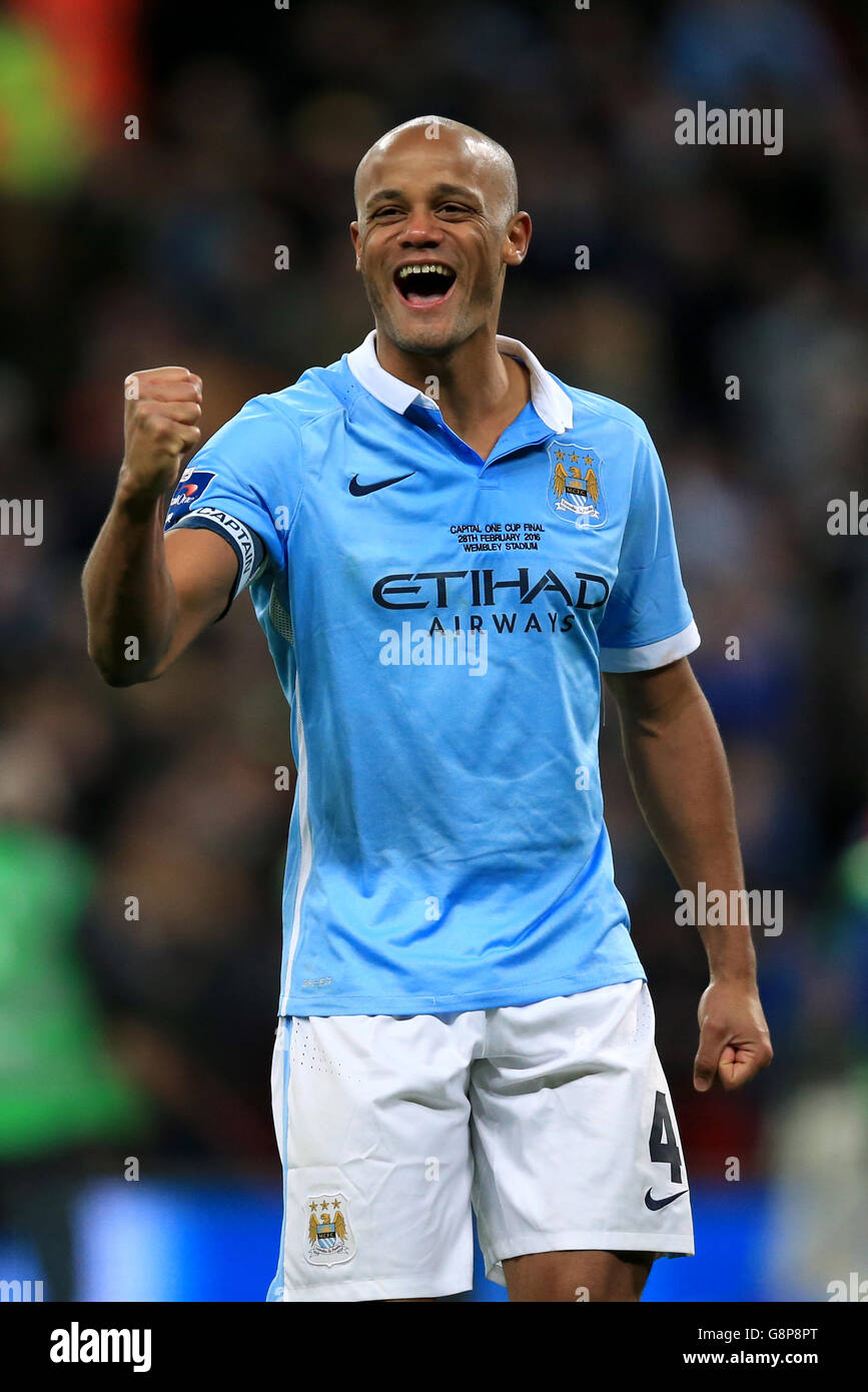 Manchester City's Vincent Kompany celebrates winning the penalty shoot ...