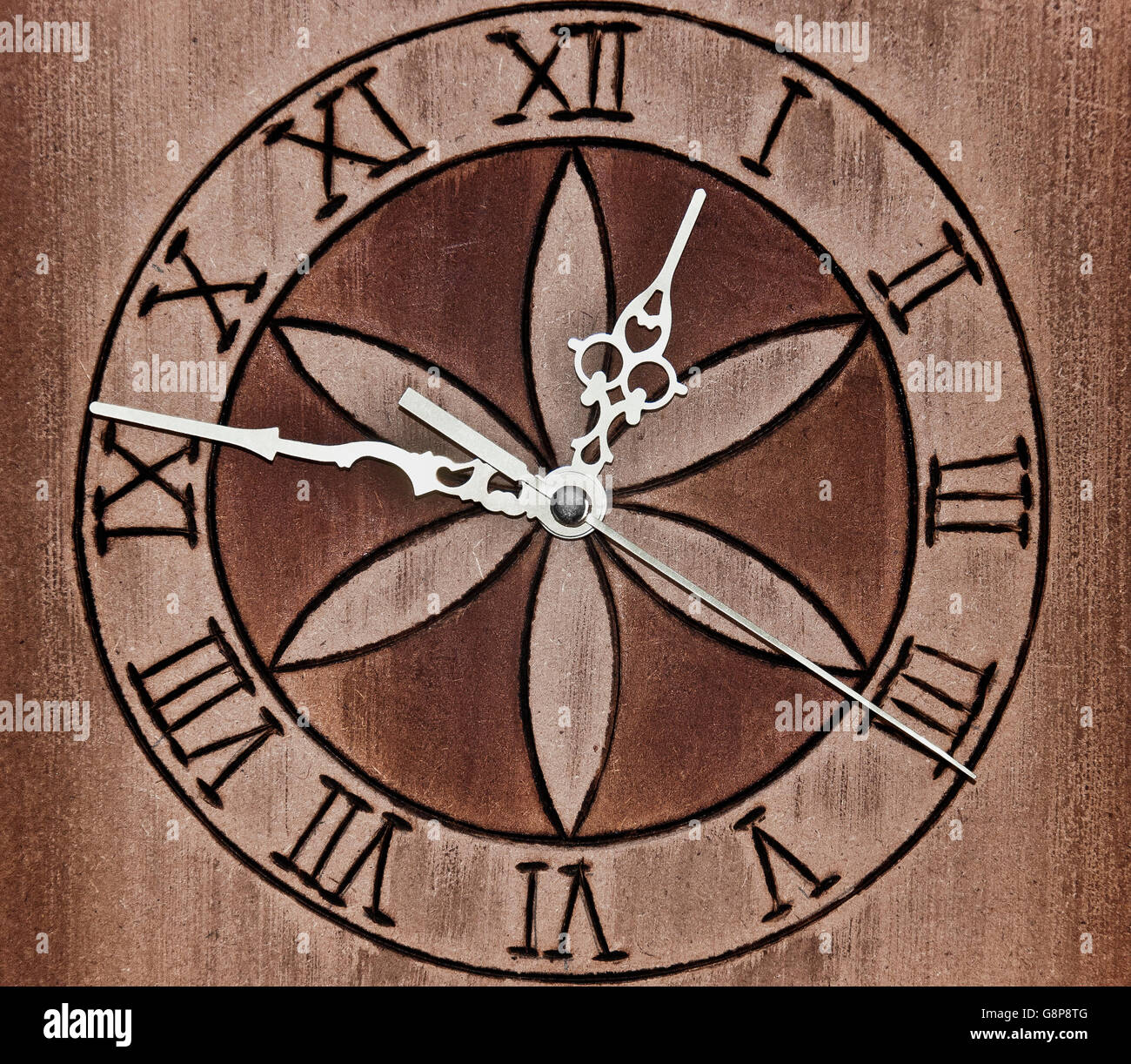 A Brown Wooden Wall Clock Stock Photo - Alamy