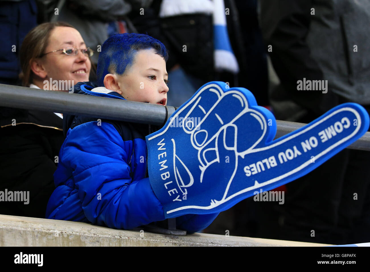 Soccer football league cup crowd fans spectators foam hand finger hi ...