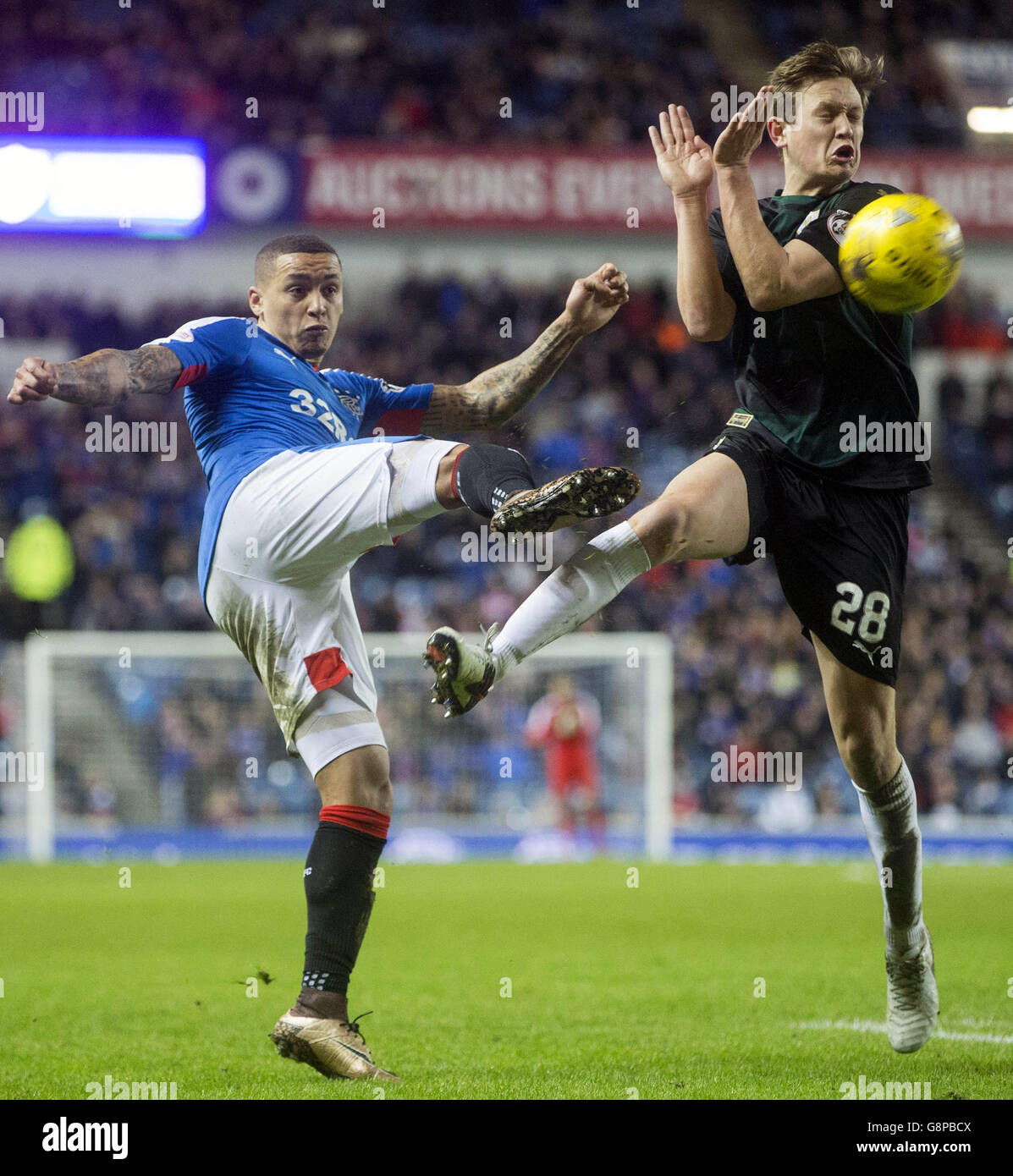 Rangers' James Tavernier (left) and Raith Rovers James Craigen (right ...