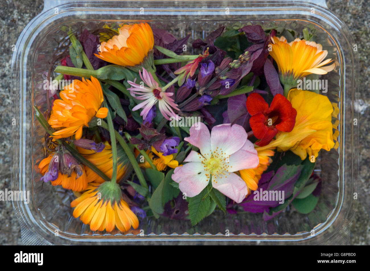 Food with edible flowers hi-res stock photography and images - Alamy