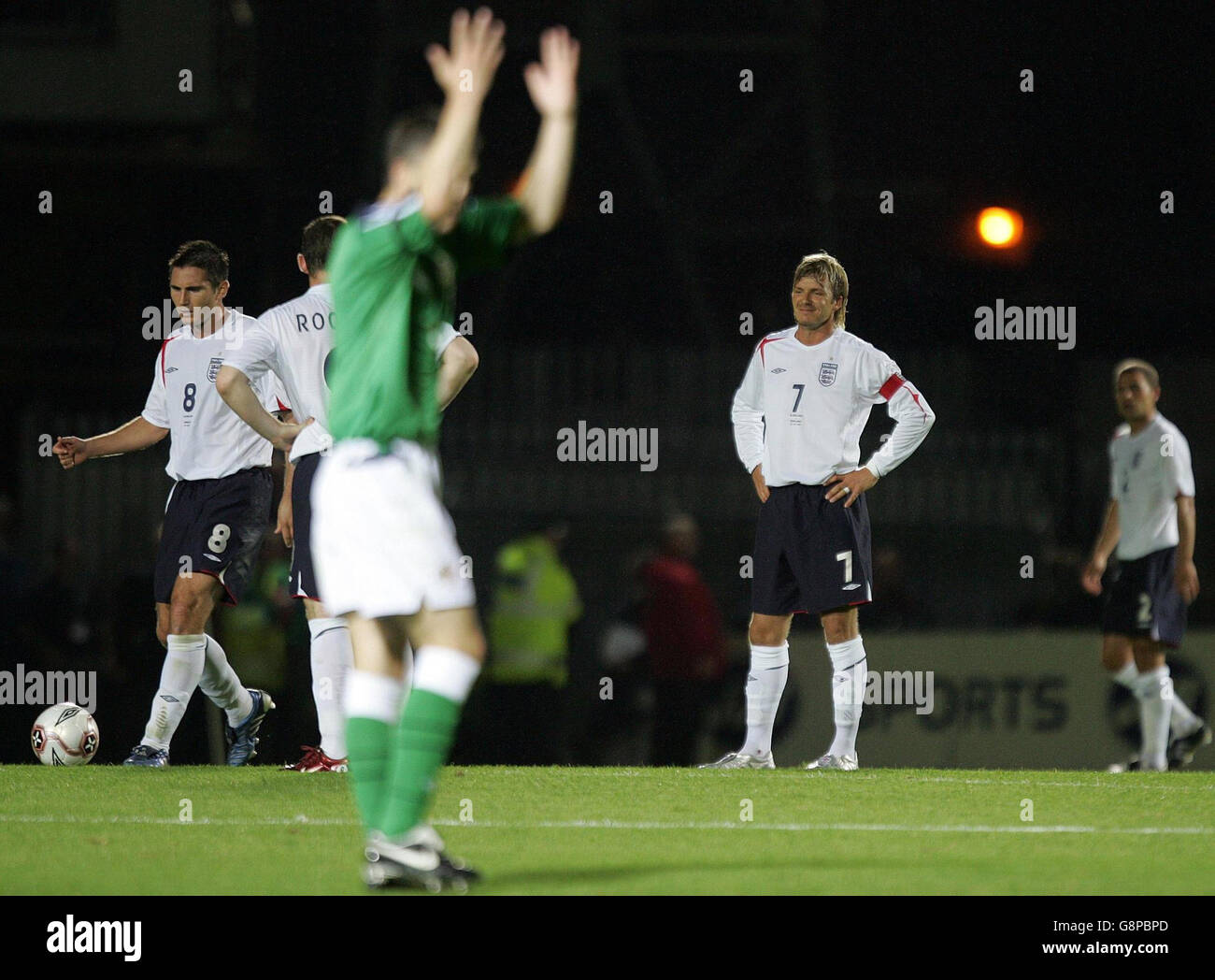 England captain David Beckham (C) looks on after Northern Ireland's ...