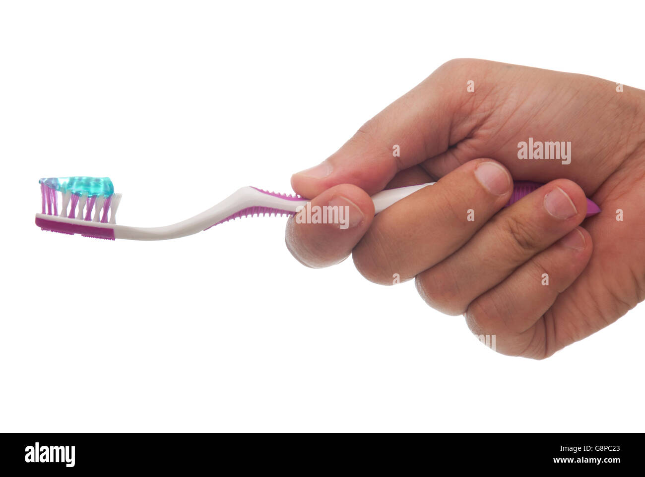 Male Hand With Toothbrush and Toothpaste Isolated on White Background ...