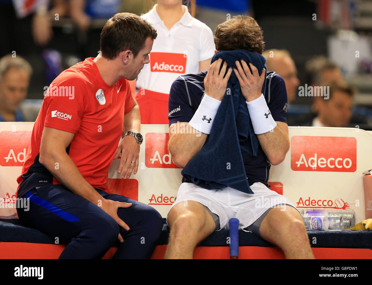 Great Britain's Andy Murray (right) with coach Leon Smith during day ...