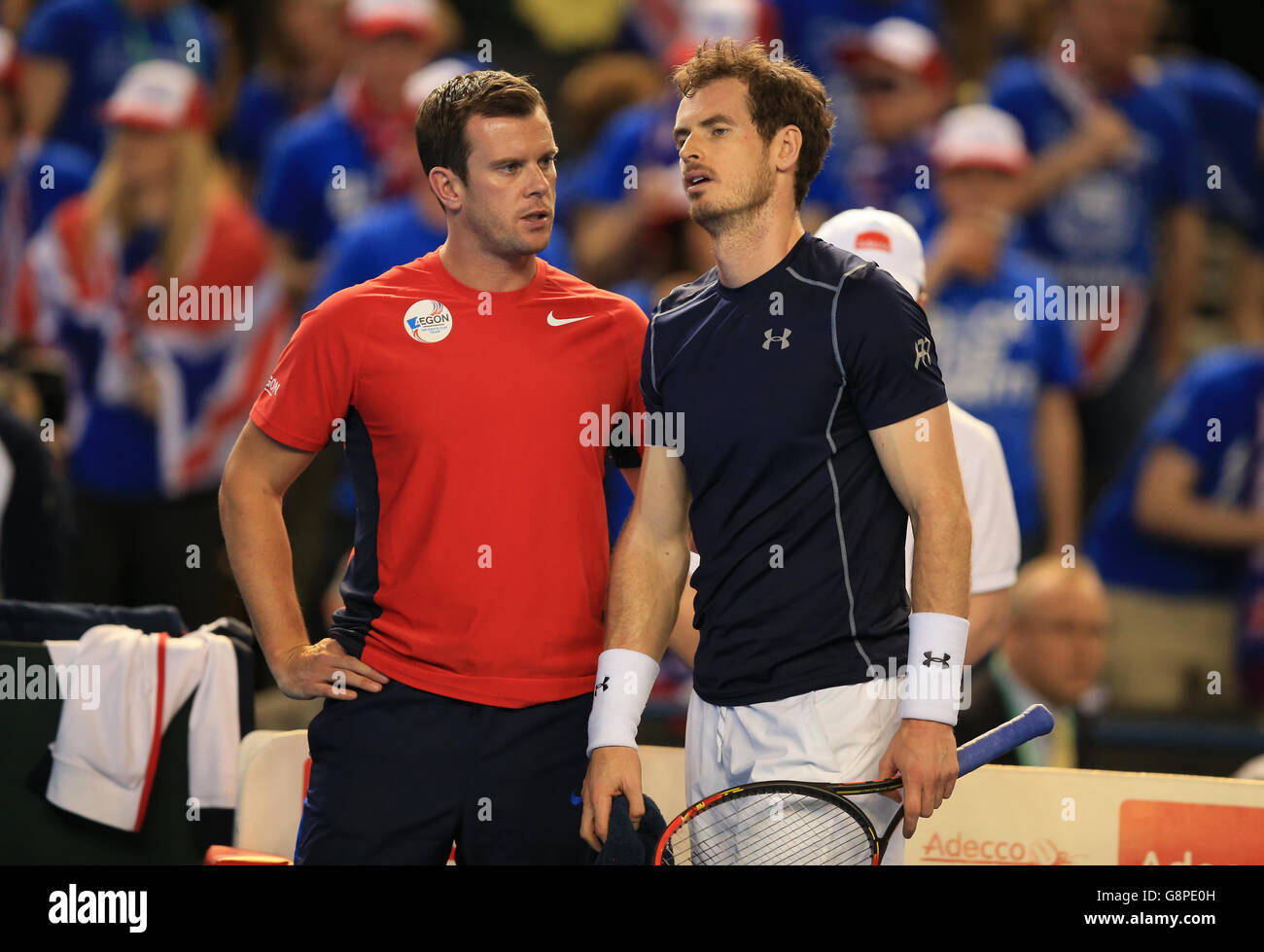 Great Britain's Andy Murray (right) with coach Leon Smith during day ...