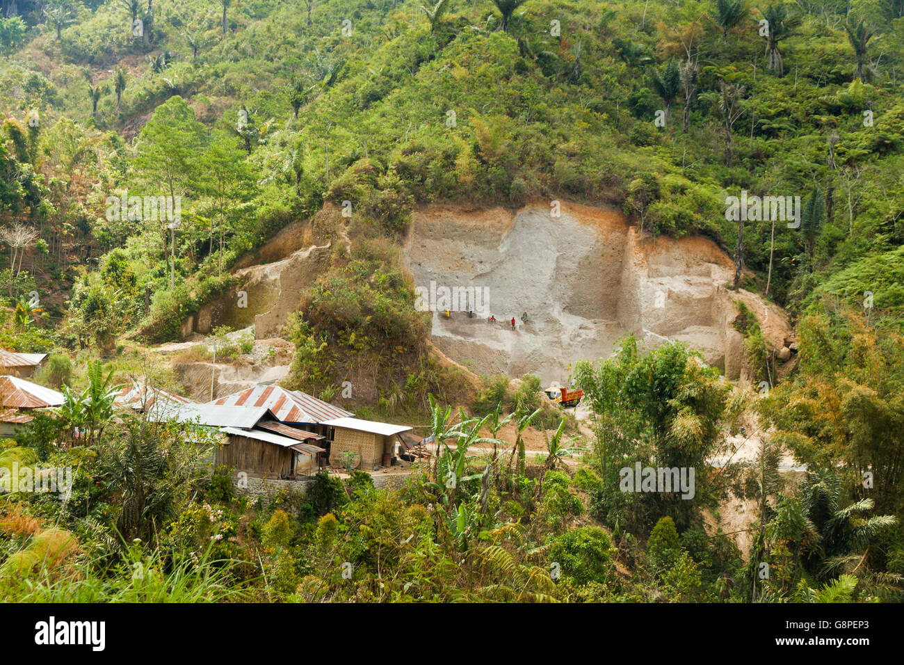 Traditional limestone or cement mining on Flores island, Indonesia ...