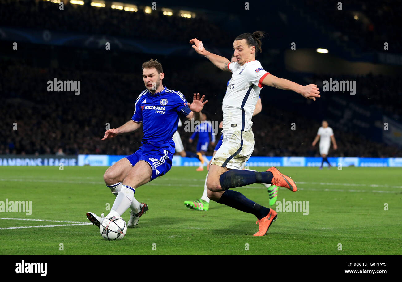 Paris Saint Germain's Zlatan Ibrahimovic (right) and Chelsea's ...
