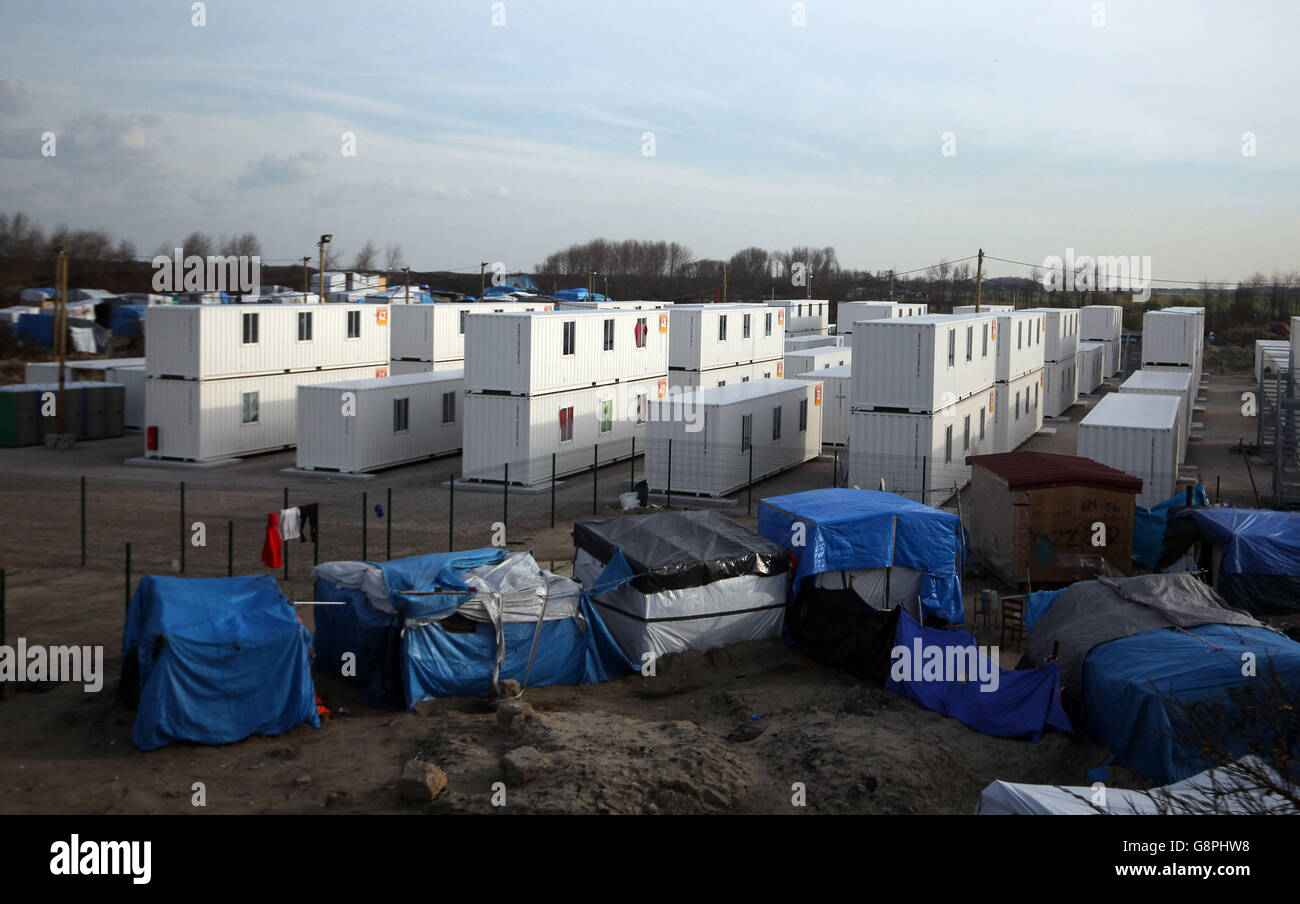 The converted shipping containers in jungle camp in calais hi-res stock ...