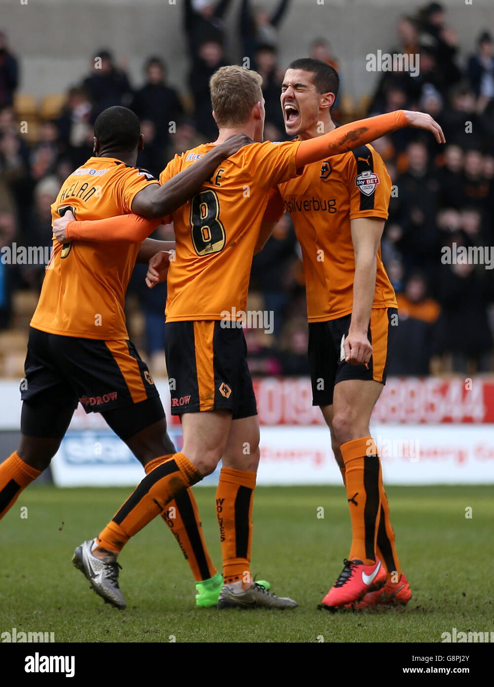 Wolverhampton Wanderers' George Saville (centre) celebrates scoring his ...