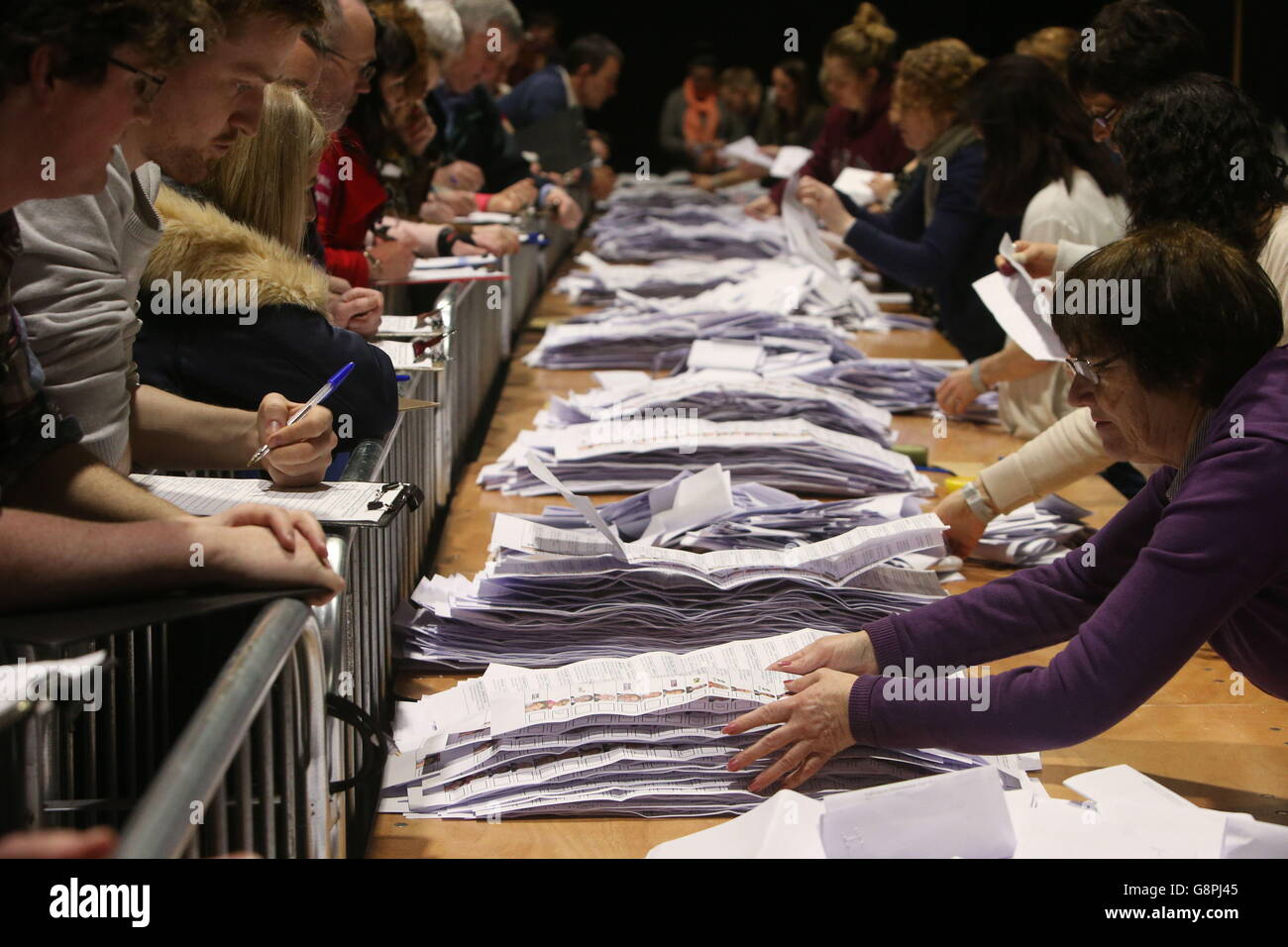 Ballot papers are counted and verified at the election count centre at ...