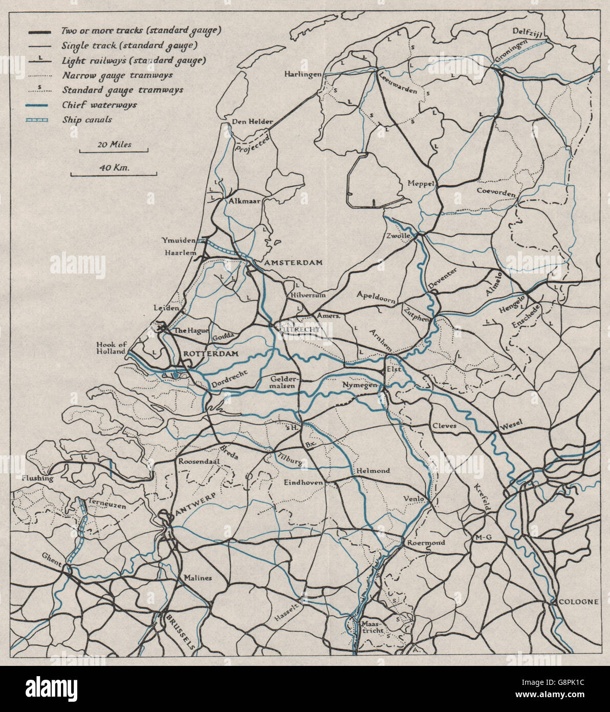 NETHERLANDS: Railways and chief waterways. WW2 ROYAL NAVY INTELLIGENCE ...