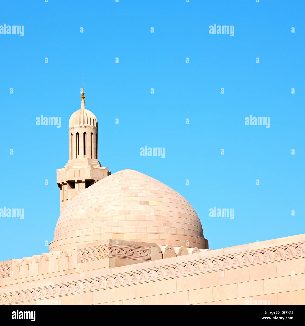 minaret and religion in clear sky in oman muscat the old mosque Stock ...