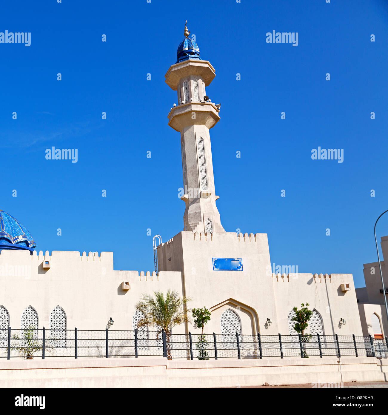minaret and religion in clear sky in oman muscat the old mosque Stock ...