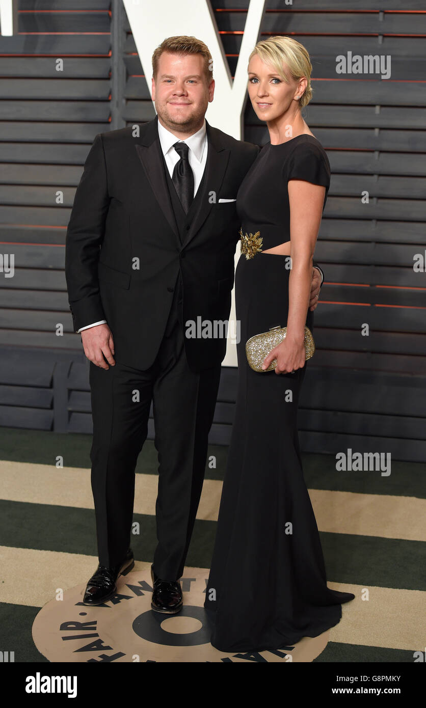 James Corden and Julia Carey arriving at the Vanity Fair Oscar Party in ...