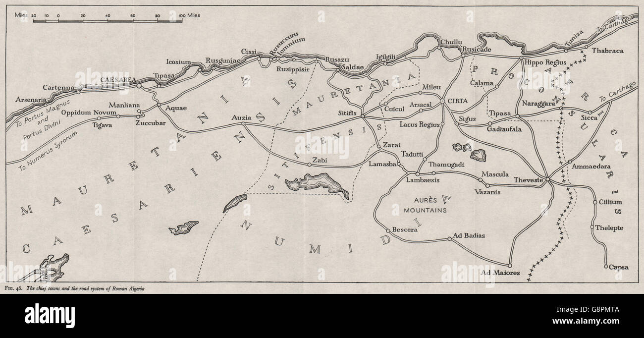 ROMAN ALGERIA: Chief towns & roads. WW2 ROYAL NAVY INTELLIGENCE MAP ...
