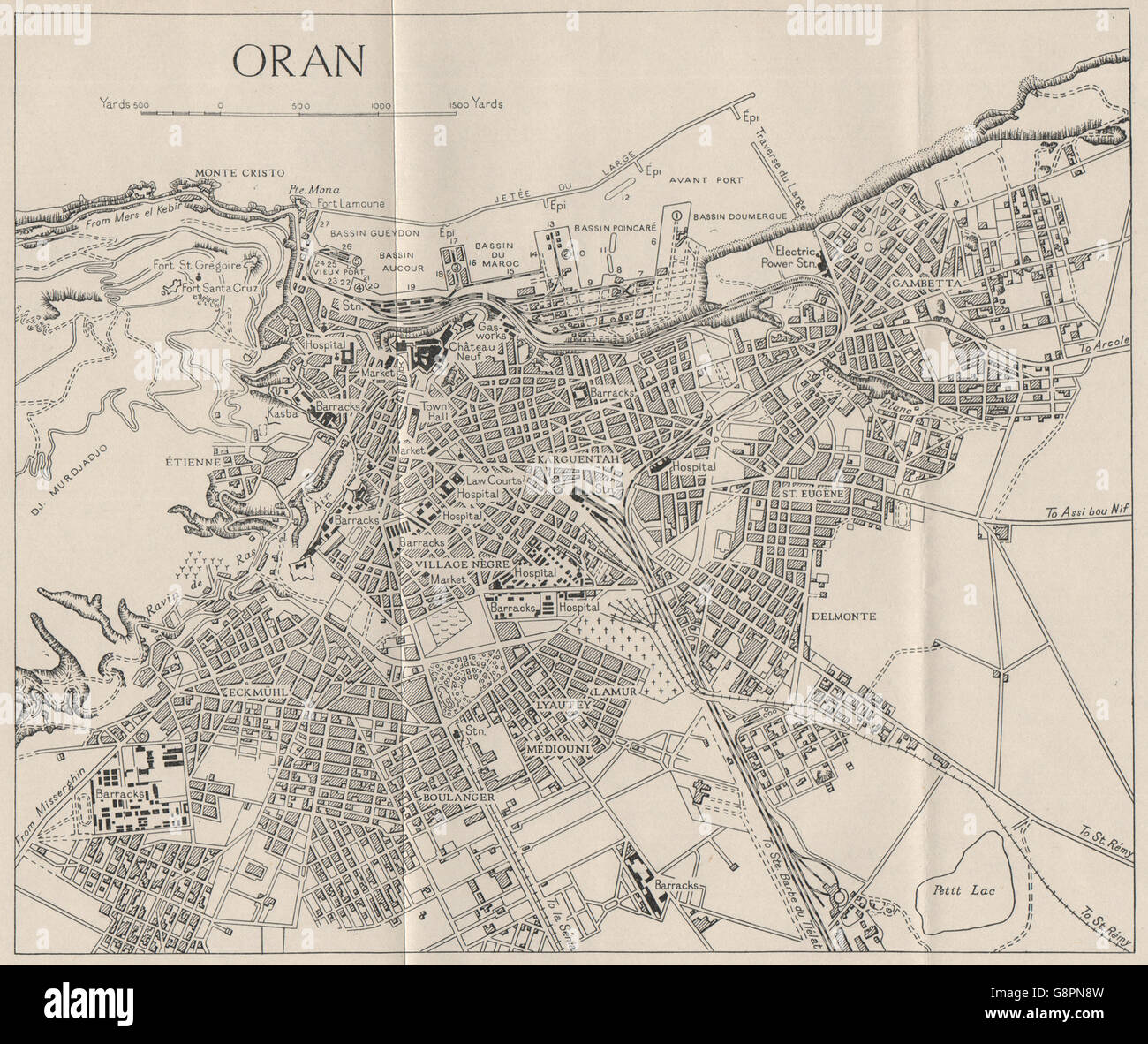 ORAN: Town plan. Algeria. WW2 ROYAL NAVY INTELLIGENCE MAP, 1944 Stock ...