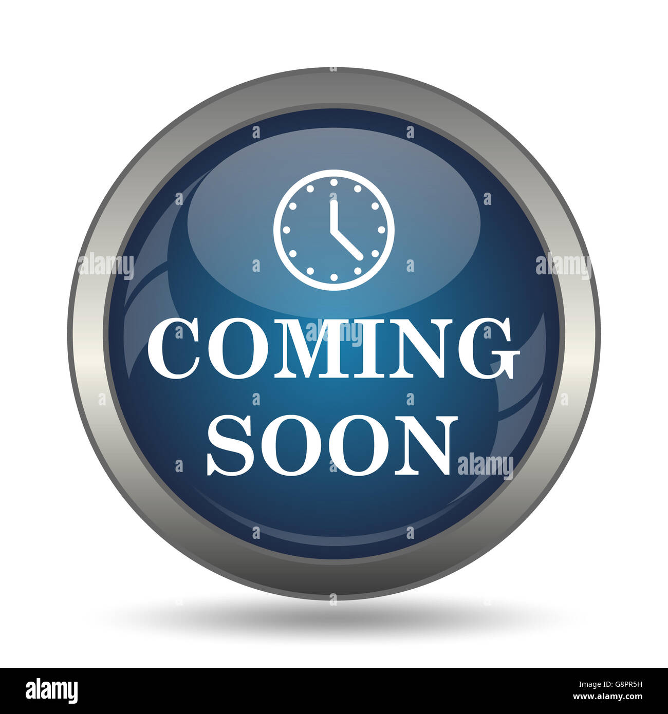 Coming soon icon. Internet button on white background Stock Photo - Alamy