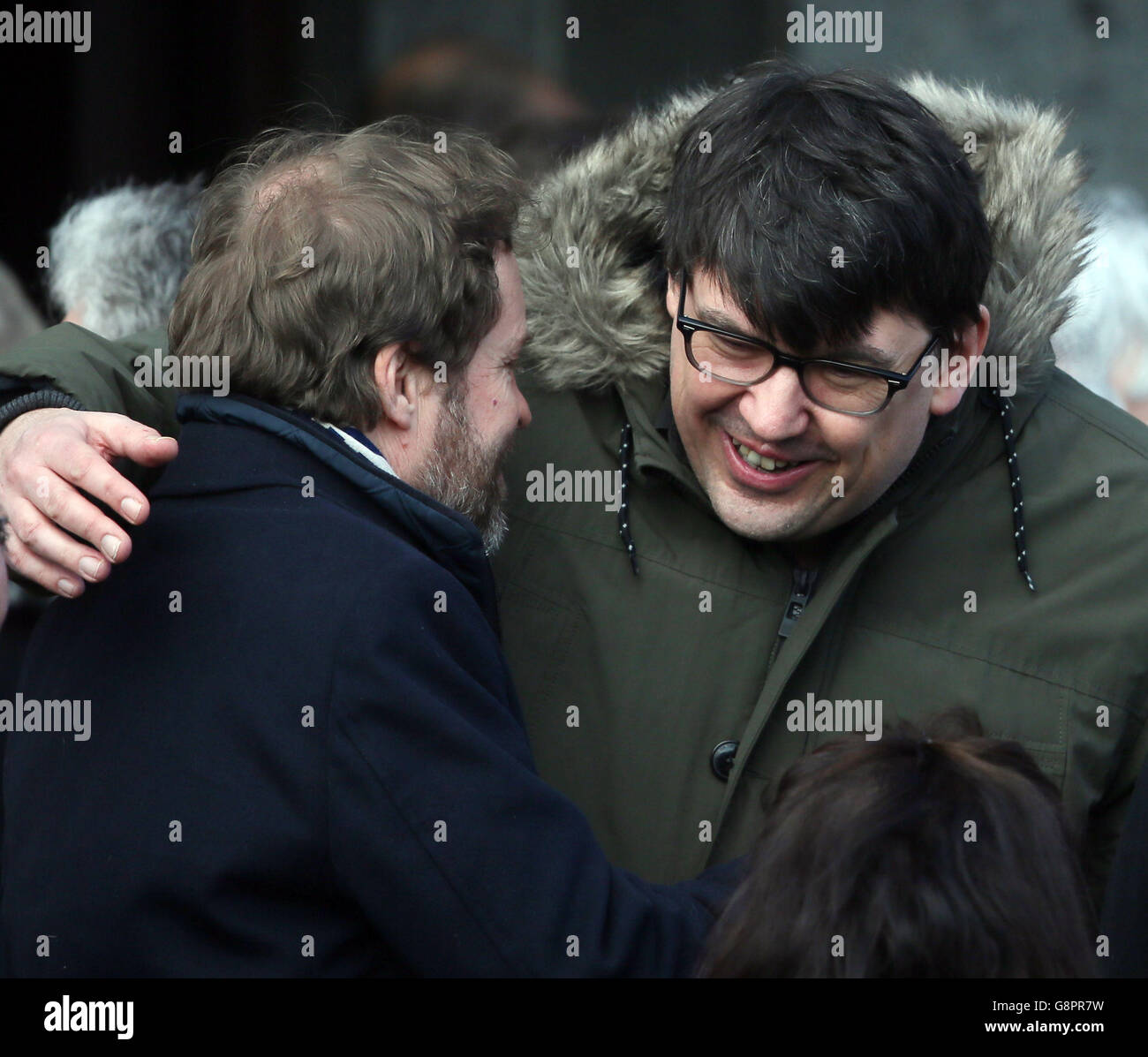 Ardal O'Hanlon (left) and Graham Linehan at the funeral of late actor ...