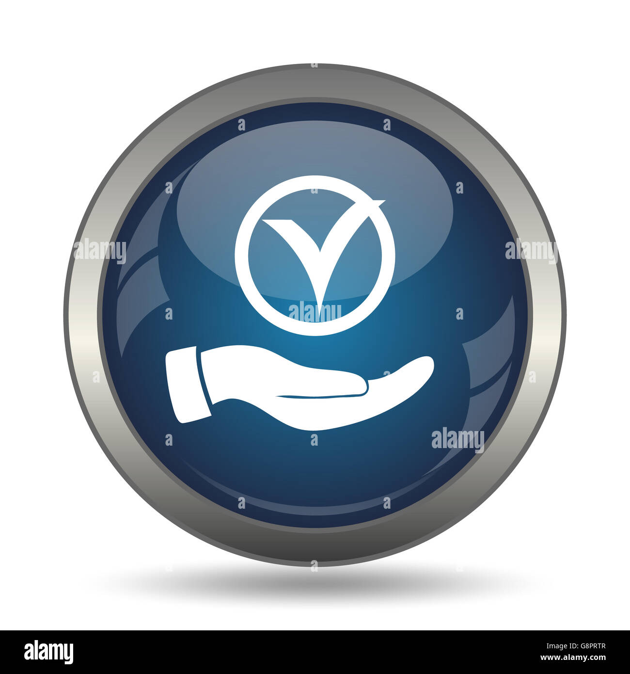 Tick with hand icon. Internet button on white background Stock Photo ...