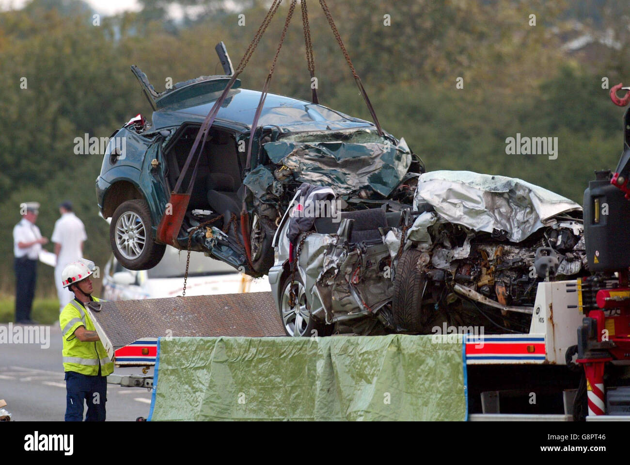 Police inspect the wreckage hi-res stock photography and images - Alamy