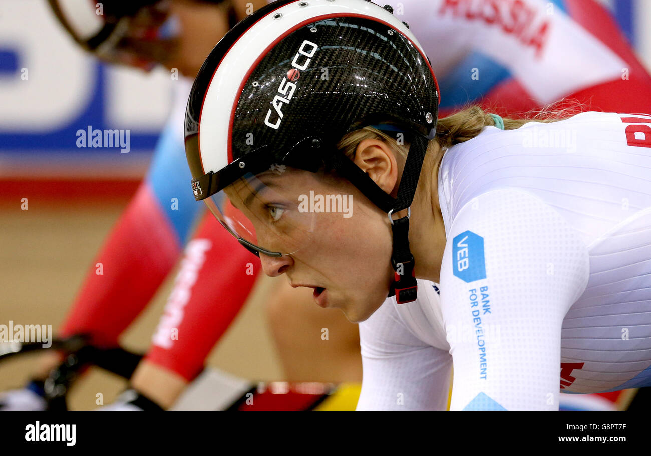 Russia's Daria Shmeleva competes in the Women's Team Spring during day ...