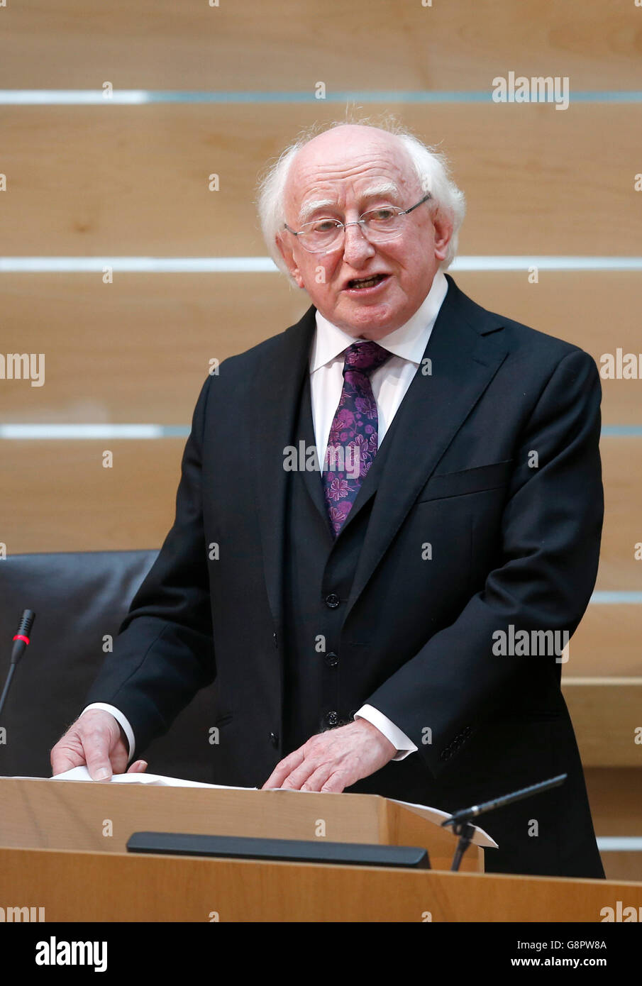 Irish president Michael D Higgins addresses MSPs in the main chamber of ...