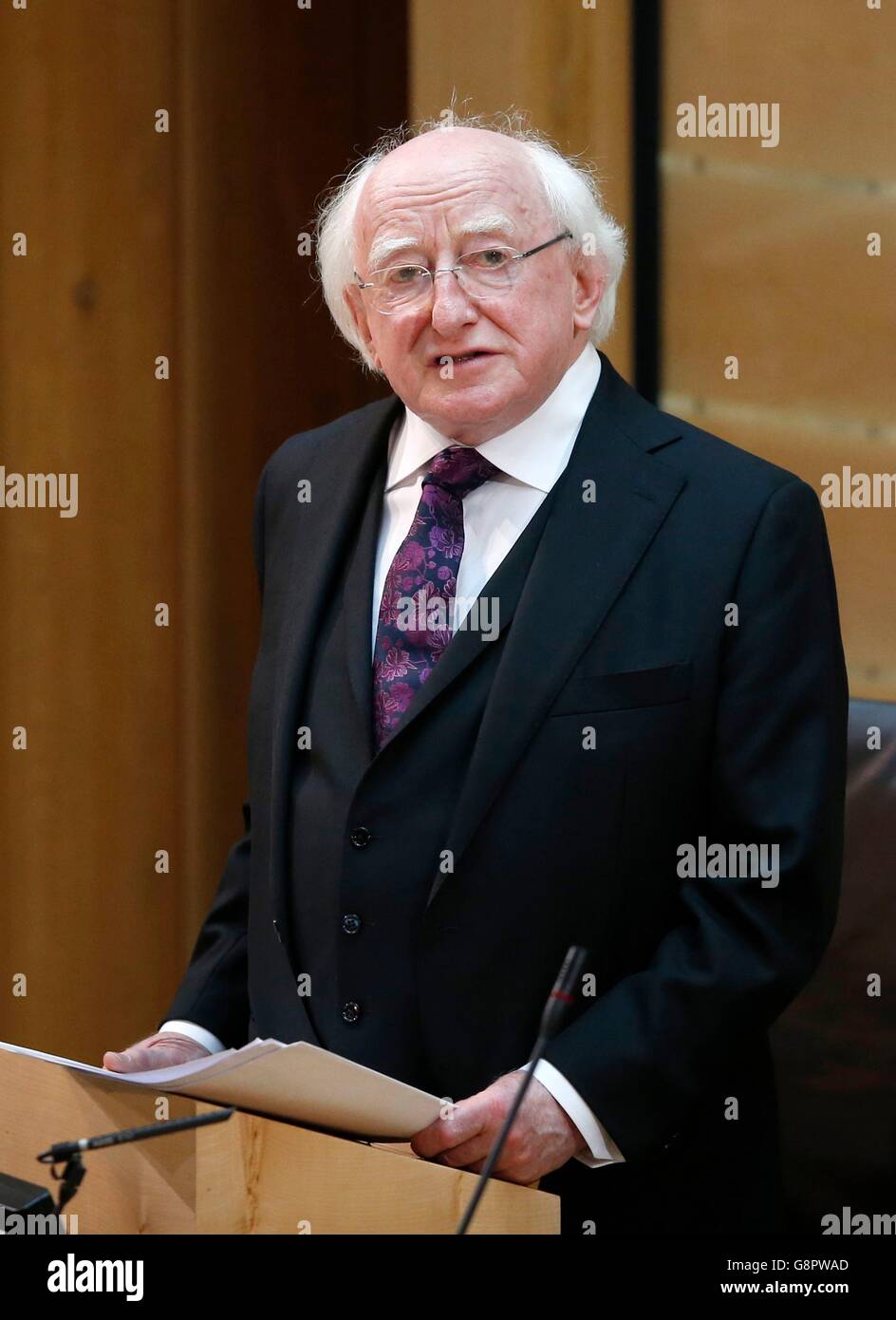 Irish president Michael D Higgins addresses MSPs in the main chamber of ...