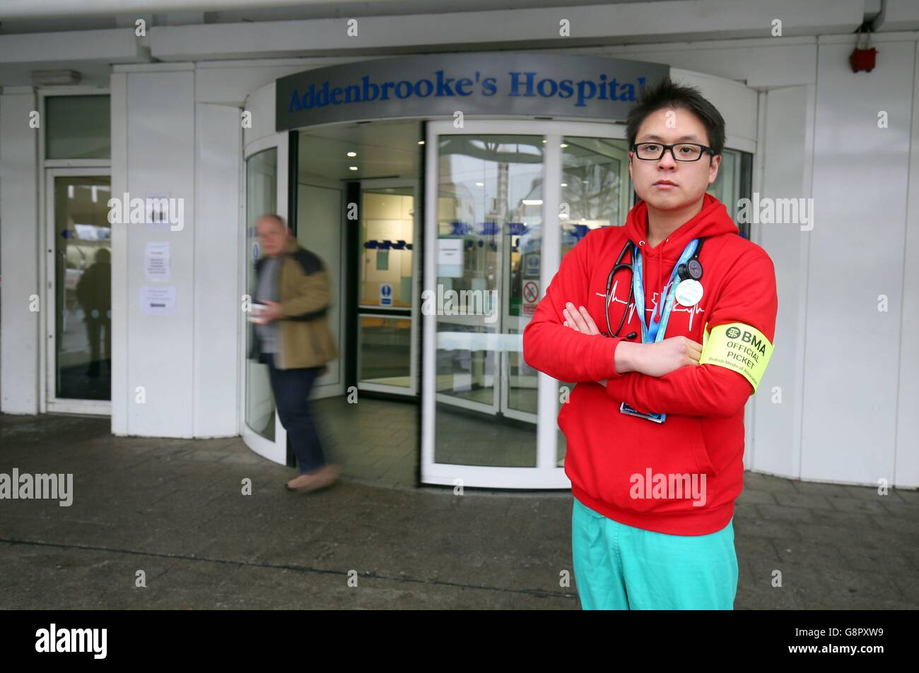 Dr Anthony Ng on the picket line outside Addenbrooke's Hospital in ...