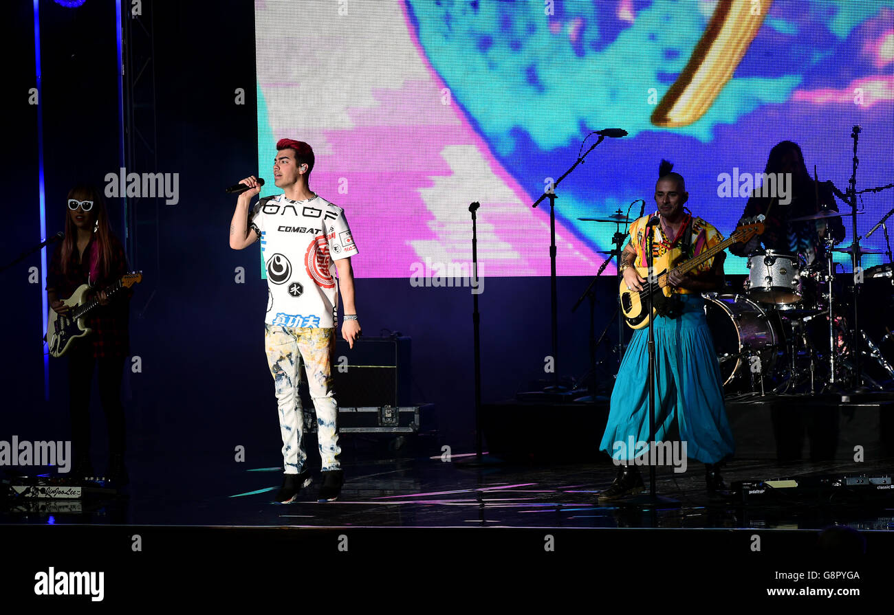 Joe Jonas, Jack Lawless, Cole Whittle, and JinJoo Lee of DNCE perform ...