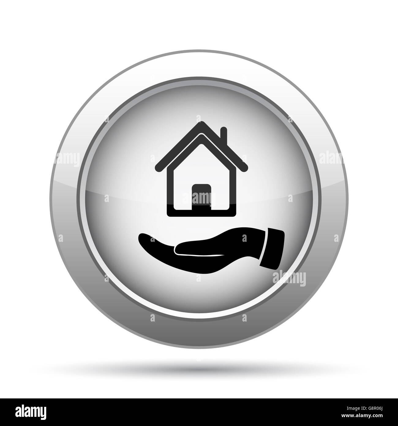 Hand holding house icon. Internet button on white background Stock ...